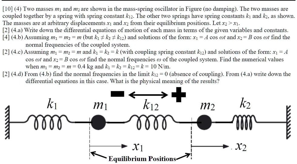 10] Two masses mi and m2 are shown in the mass-spring oscillator in ...