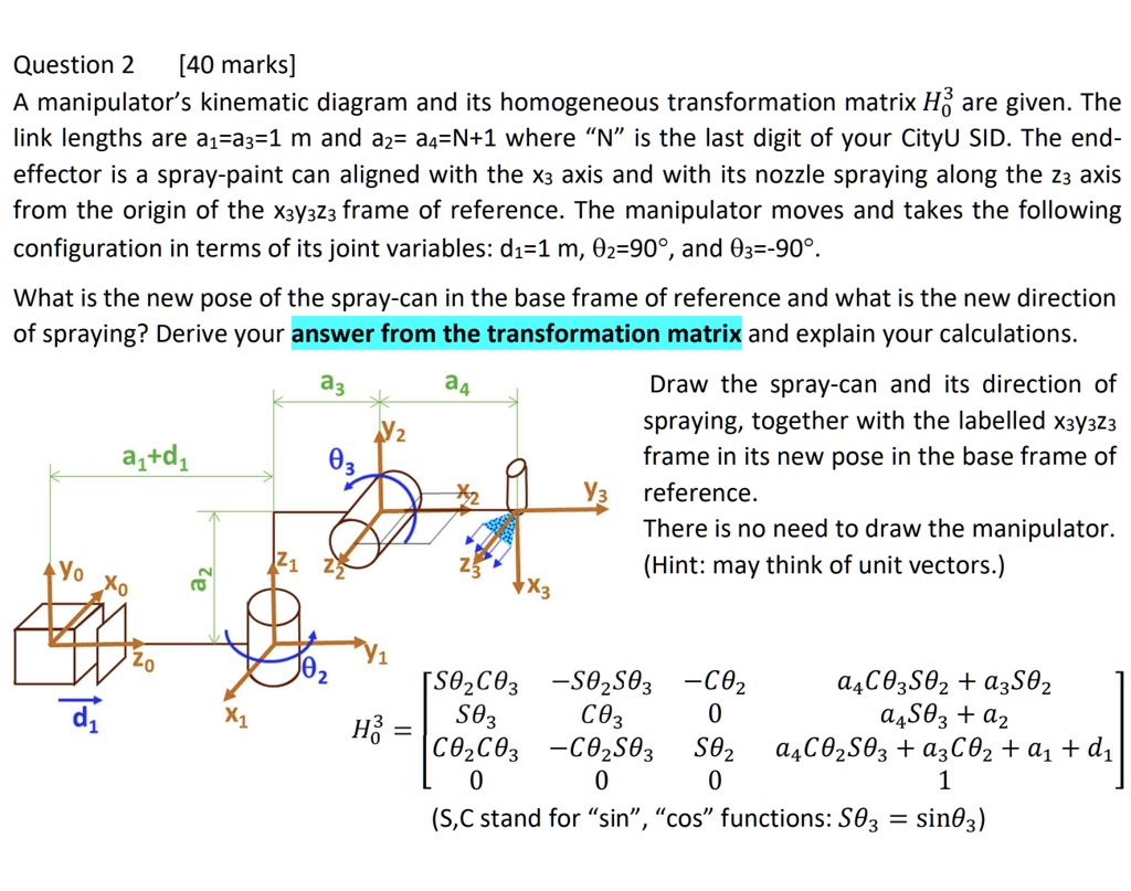 SOLVED: N = 1 Question 2 [40 marks]: Manipulator's kinematic diagram and its homogeneous ...