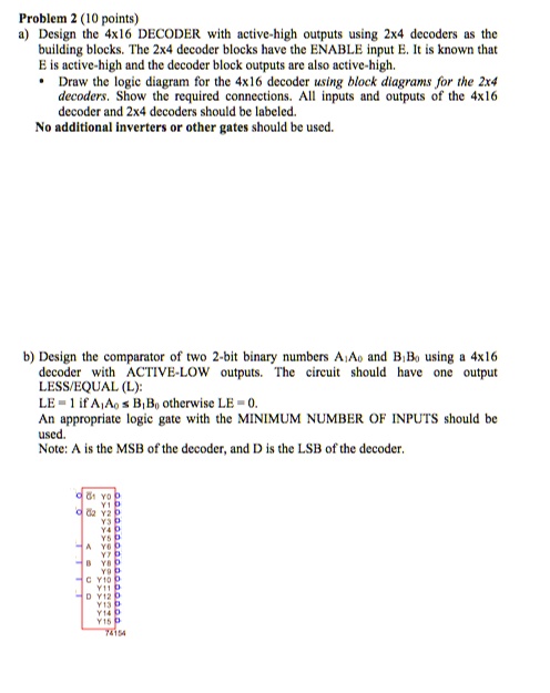 Solved Problem 2 10 Points A Design The 4x16 Decoder With Active High Outputs Using 2x4