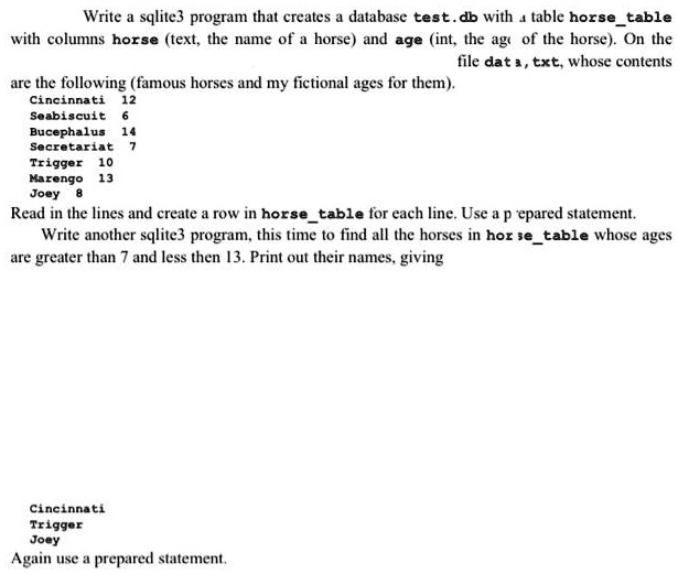 Solved Write An Sqlite3 Program That Creates A Database Called Test Db With A Table Named 8664