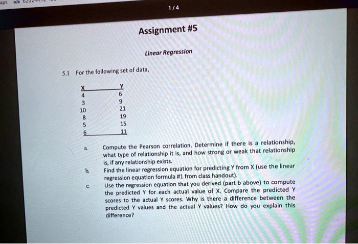 Solved Assignment 5 Linear Regression For The Following Set Of Data There Relatlonship 