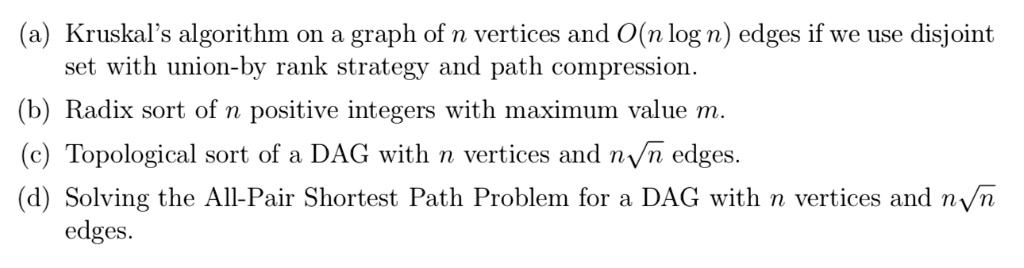 Solved Find The Most Efficient Time Complexity Of Each Of The Following Operations A Kruskal