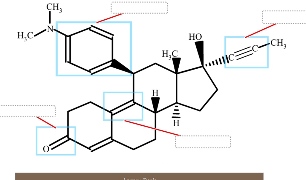 Identify the highlighted functional groups in the steroid...