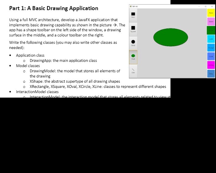 Solved Part I A Basic Drawing Application Using Full Mvc Architecture Develop A Javafx