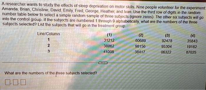 a researcher wants to study the effects of sleep deprivation on mofor ...