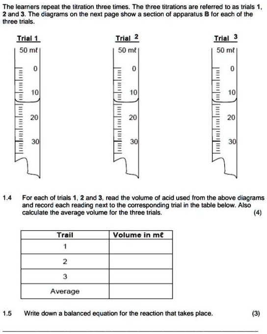 SOLVED: The learners repeat the titration three times. The three ...