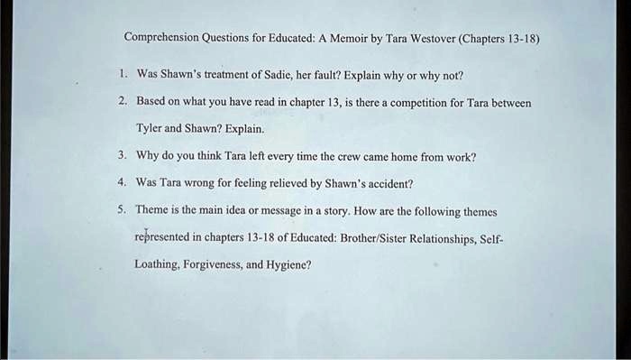 [GET ANSWER] Comprehension Questions for Educated: A Memoir by Tara ...