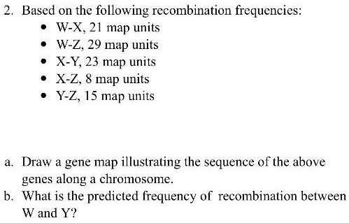 SOLVED: Based on the following recombination frequencies: W-X, 21 map ...