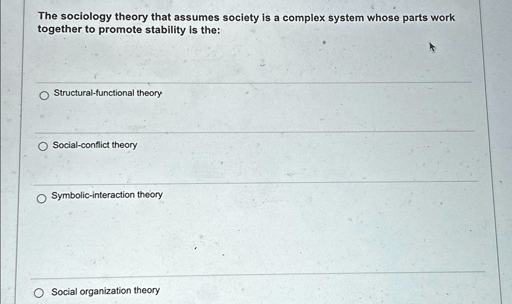 The sociology theory that assumes society is a complex system whose ...