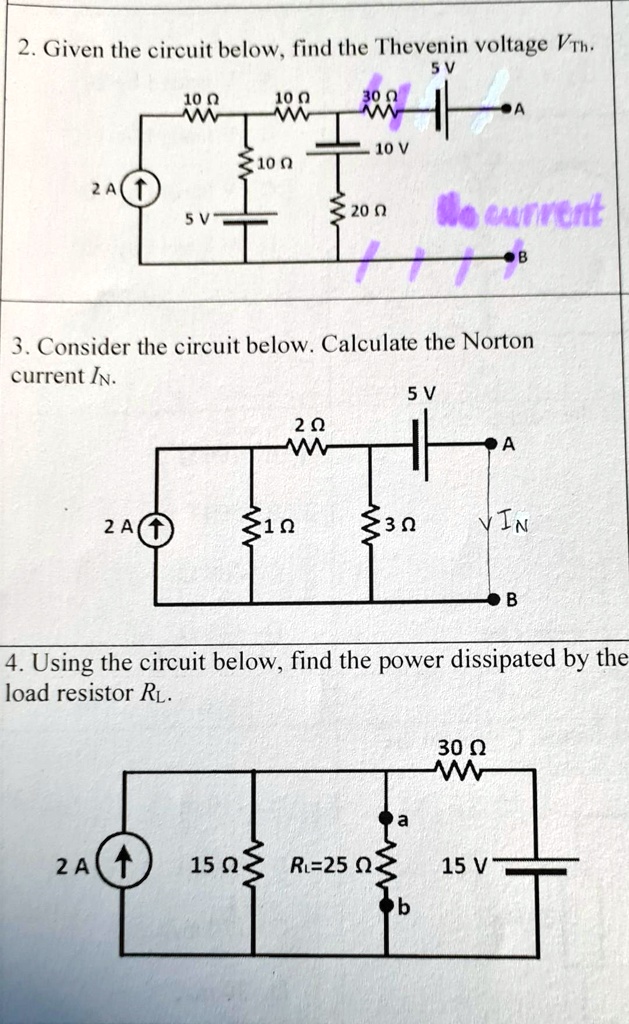 SOLVED: Texts: 2. Given the circuit below, find the Thevenin voltage VTh. 5V 10Ω 100Ω 10V 10nA ...