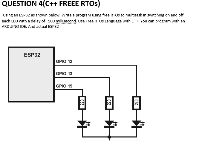 SOLVED: QUESTION 4 (C++ FREE RTOS) Each LED with a delay of 500 ... SOLVED: QUESTION 4 (C++ FREE RTOS) Each LED with a delay of 500 ...