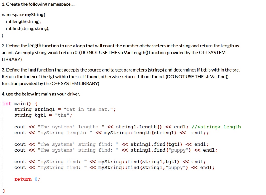 Solved 1 Create The Following Namespace Namespace Mystring Int Lengthstring Int Find 0106