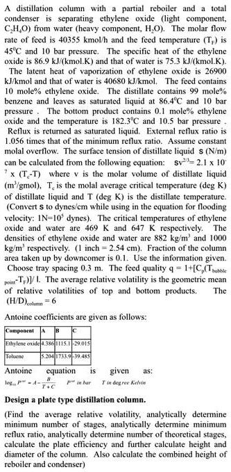 SOLVED: A distillation column with a partial reboiler and a total ...