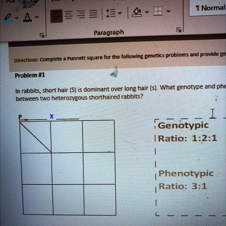 SOLVED: 'In rabbits, short hair (S) is dominant over long hair (s ...
