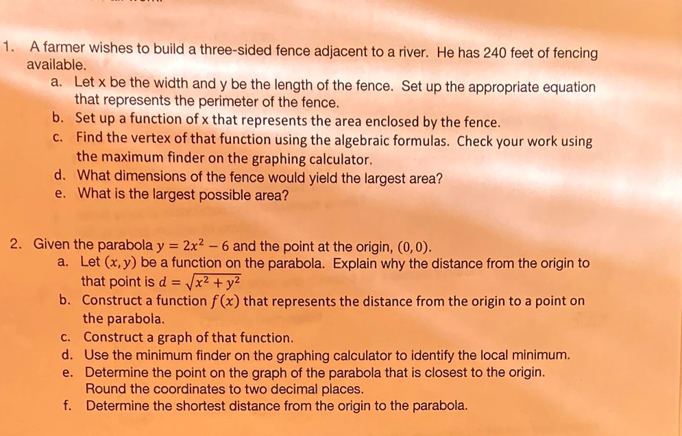 SOLVED: 'Please write clear 1. A farmer wishes to build a three-sided ...