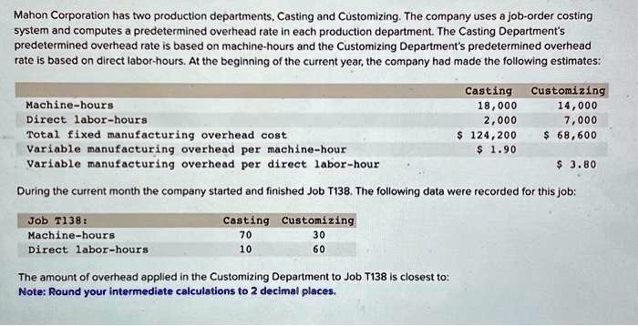 SOLVED: Texts: Mahon Corporation has two production departments ... SOLVED: Texts: Mahon Corporation has two production departments ...