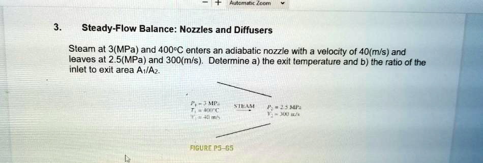 3. Steady-Flow Balance: Nozzles and Diffusers Steam at 3(MPa) and 400°C enters an adiabatic ...