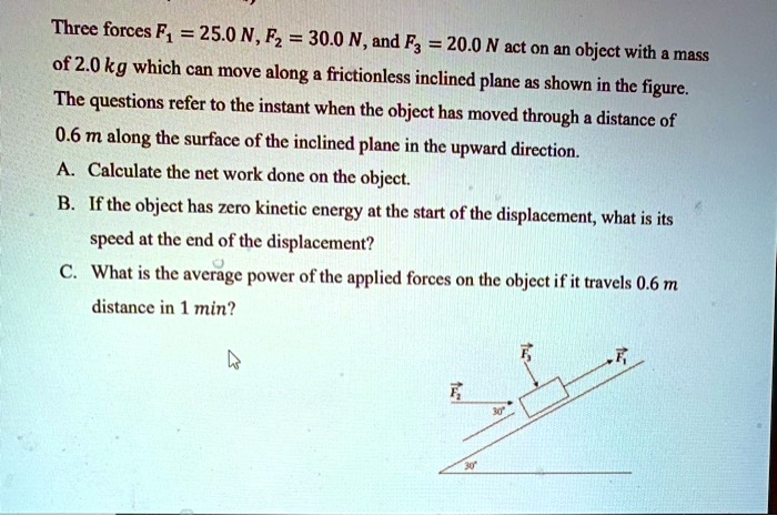 Three forces F1 = 25.0 N, F2 = 30.0 N, and F3 = 20.0 N act on an object ...