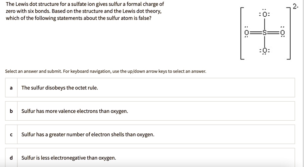 The Lewis dot structure for a sulfate ion gives sulfur a formal charge ...