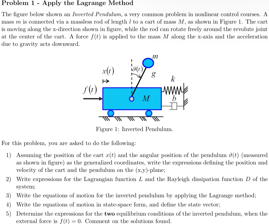 problem 1 apply the lagrange method the figure below shown an inverted pendulum a very common ...