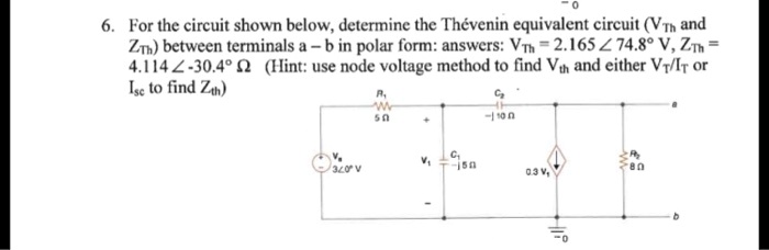 SOLVED: For the circuit shown below, determine the Thevenin equivalent circuit (VTh and ZTh ...