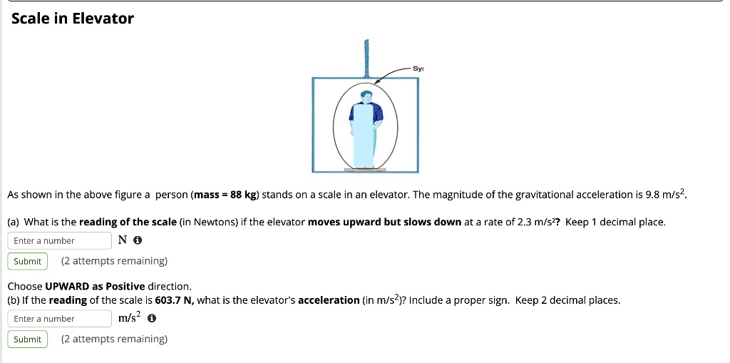 SOLVED: Scale in Elevator As shown in the above figure person (mass 88 ...