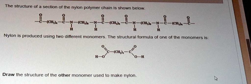 SOLVED: The structure of a section of the nylon polymer chain Is shown ...
