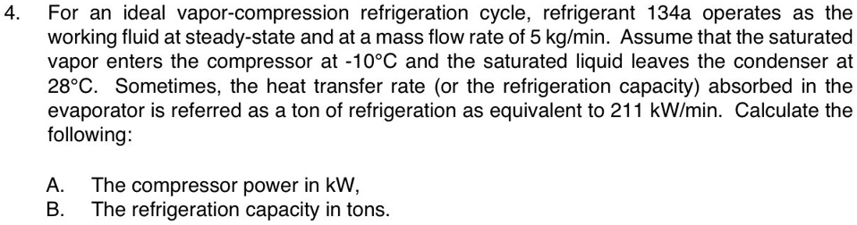 SOLVED: 4. For an ideal vapor-compression refrigeration cycle ...