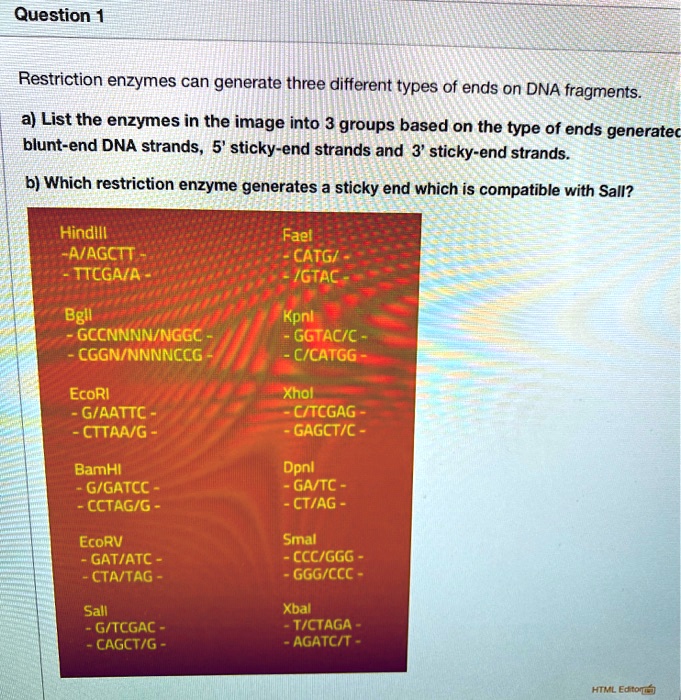 SOLVED: Question Restriction enzymes can generate three different types ...