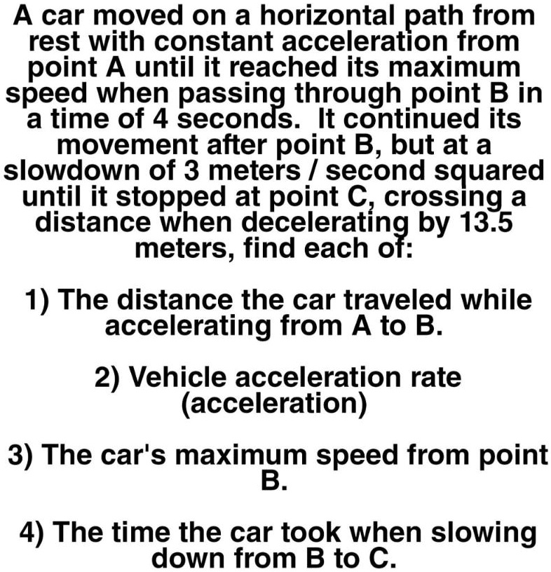 SOLVED: A car moved on a horizontal azeletatparh from rest with ...