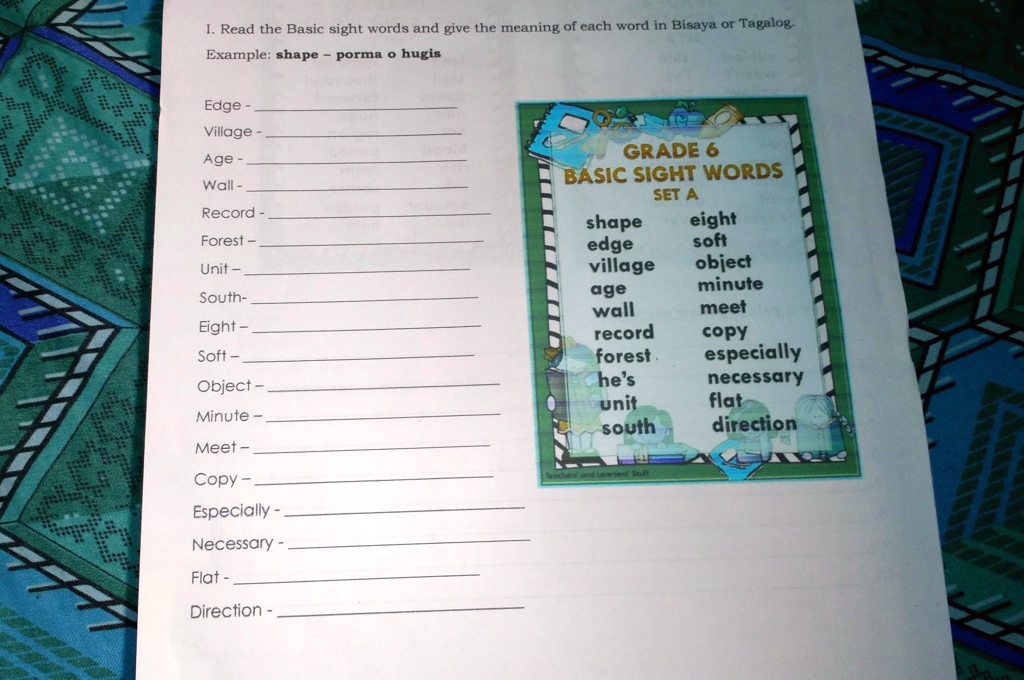 SOLVED: Read the basic sight words and give the meaning of each word in ...