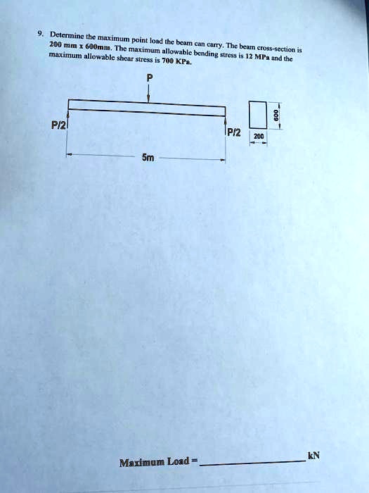 9. Determine the maximum point load the beam can carry. The beam cross-section is 200 mm x 600mm ...