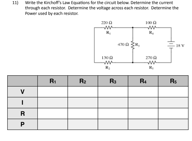 SOLVED: Write the Kirchhoff's Law Equations for the circuit below. Determine the current through ...