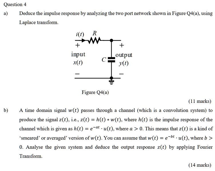 SOLVED: Question 4 a) Deduce the impulse response by analyzing the two-port network shown in ...
