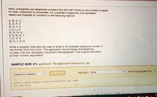 SOLVED: Many companies use telephone numbers like 555-GET-FOOD so the ...