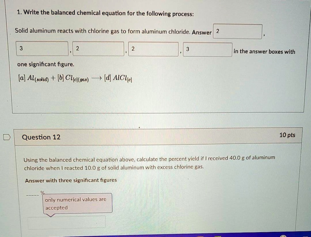 1 write the balanced chemical equation for the following process solid ...