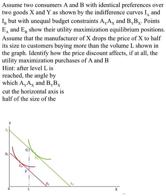 SOLVED: Assume two consumers A and B with identical preferences over ...