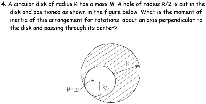 SOLVED: 4,A circular disk of radius R has a mass M.A hole of radius R/2 ...