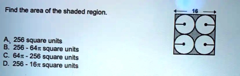 find the area of the shaded region a 256 square units b 256 641 square ...