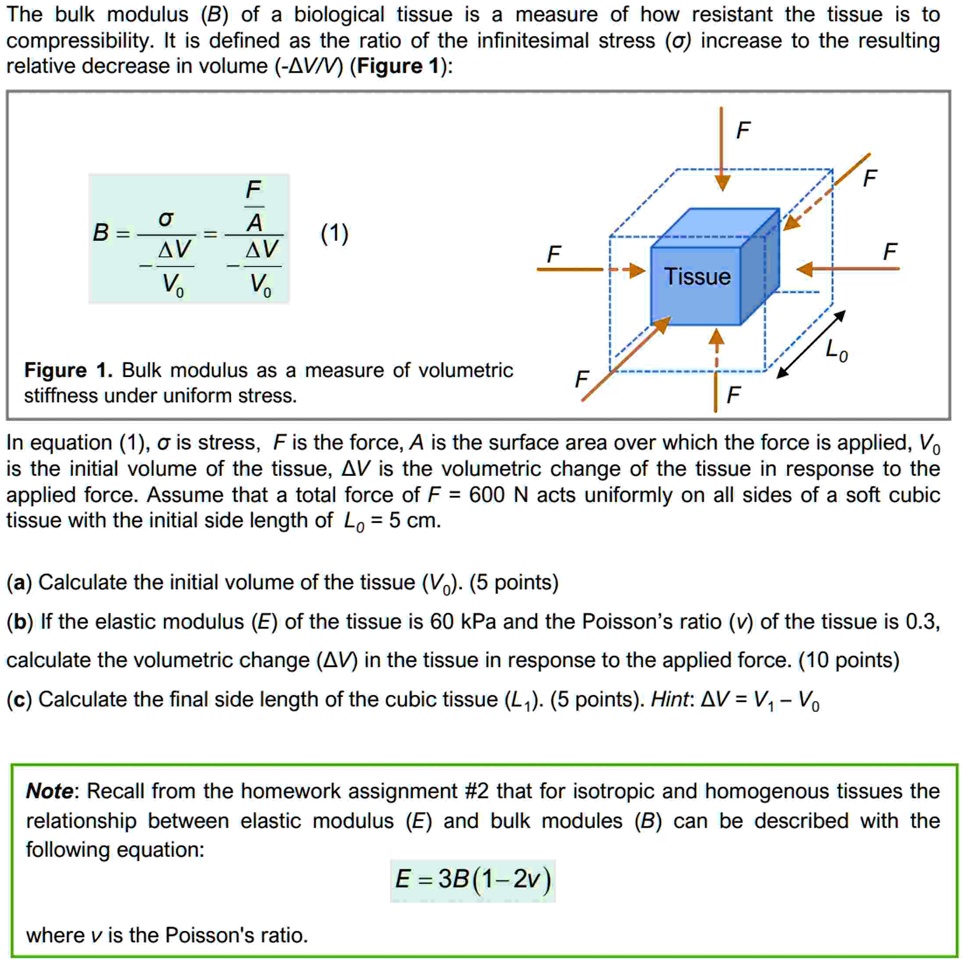 SOLVED: The bulk modulus (B) of a biological tissue is a measure of how ...