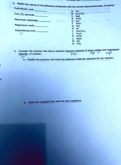 2. Match the names of the following compounds with the correct chemical ...