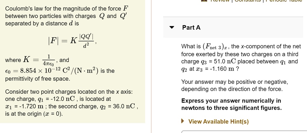 SOLVED: Coulomb's law for the magnitude of the force F between two ...