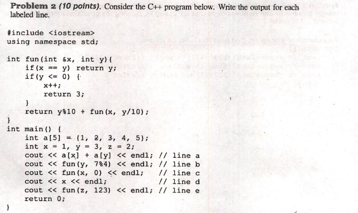 Solved Problem 10 Points Consider The C Program Below Write The Output For Each Labeled 8947