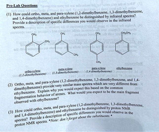pre lab qucstions how could ortho meta and para xylene 12 ...