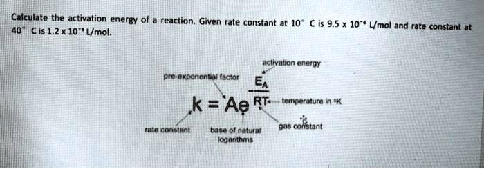 SOLVED: Calculate the activation energy of a reaction. Given the rate ...