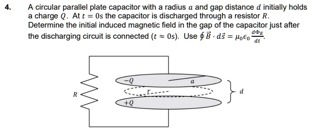 a circular parallel plate capacitor with a radius and gap distance d ...