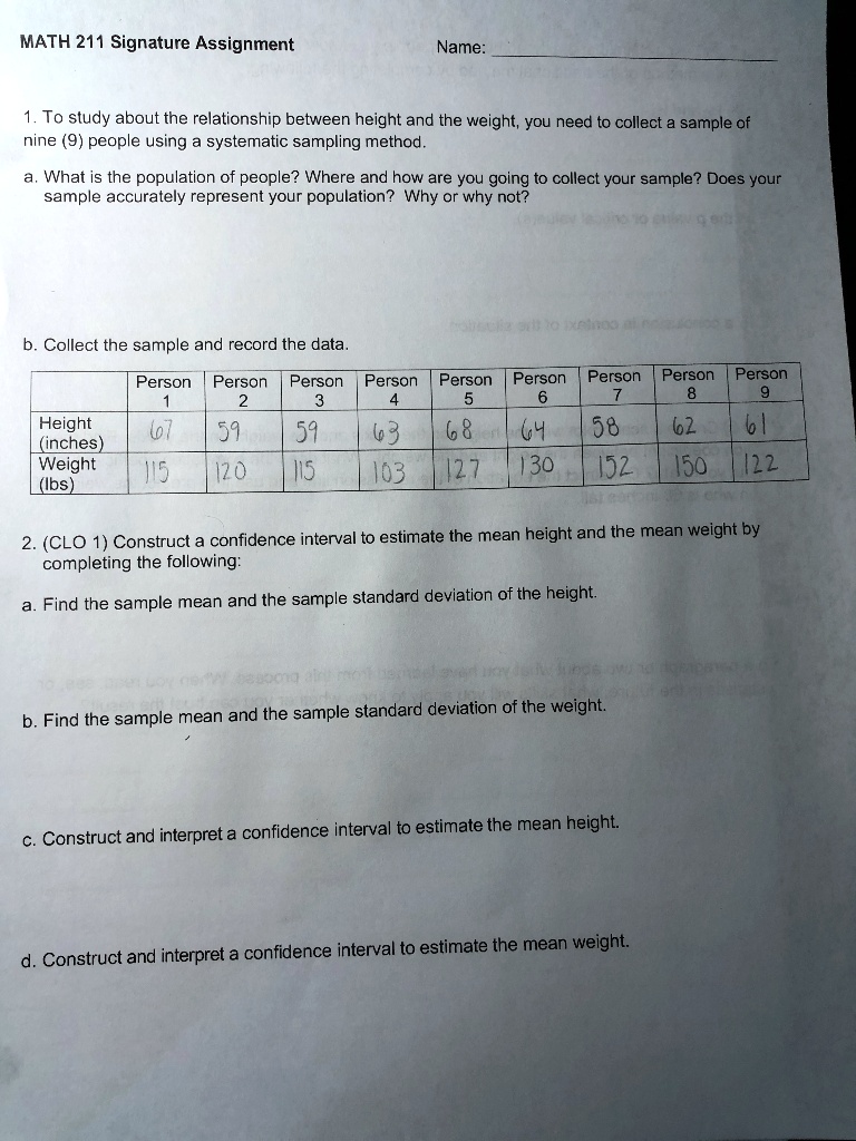 SOLVED: MATH 211 Signature Assignment Name: To study the relationship ...