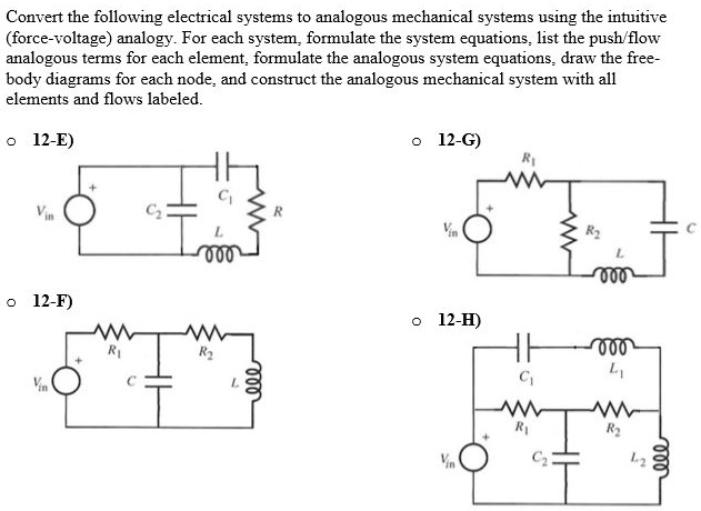 Convert the following electrical systems to analogous mechanical systems using the intuitive ...