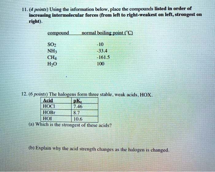 SOLVED:1. (4 points) Using the information below. place the compounds ...