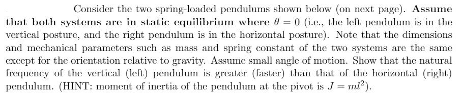 Consider the two spring-loaded pendulums shown below (on next page ...